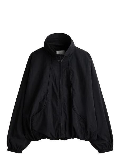 H&M Oversized Nylon Jacket With Funnel Collar And Balloon Sleeves - Black