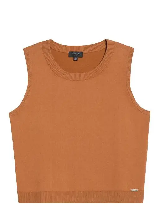 TAHARI ASL Fine-gauge Cotton Blend Sweater Vest - Toffee