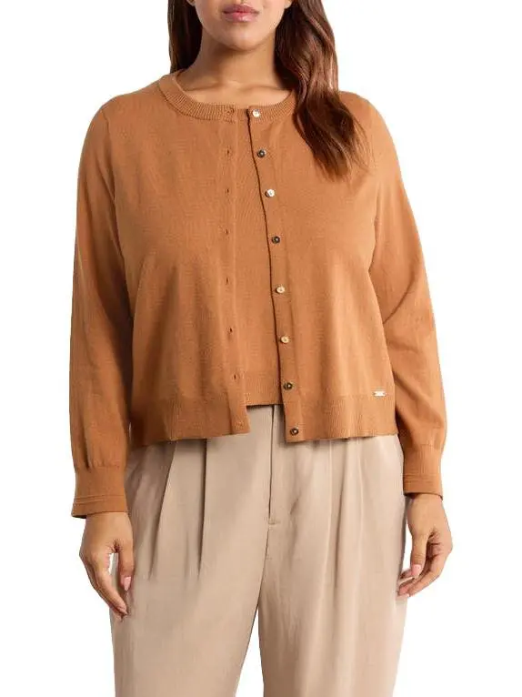 TAHARI ASL Fine-gauge Button-front Cardigan - Toffee