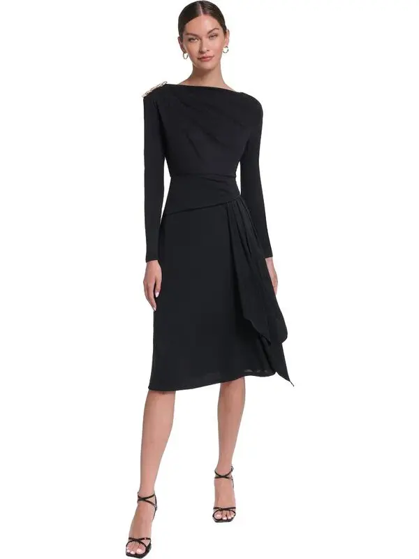 Halston Long Sleeve Draped Jersey Dress - Black