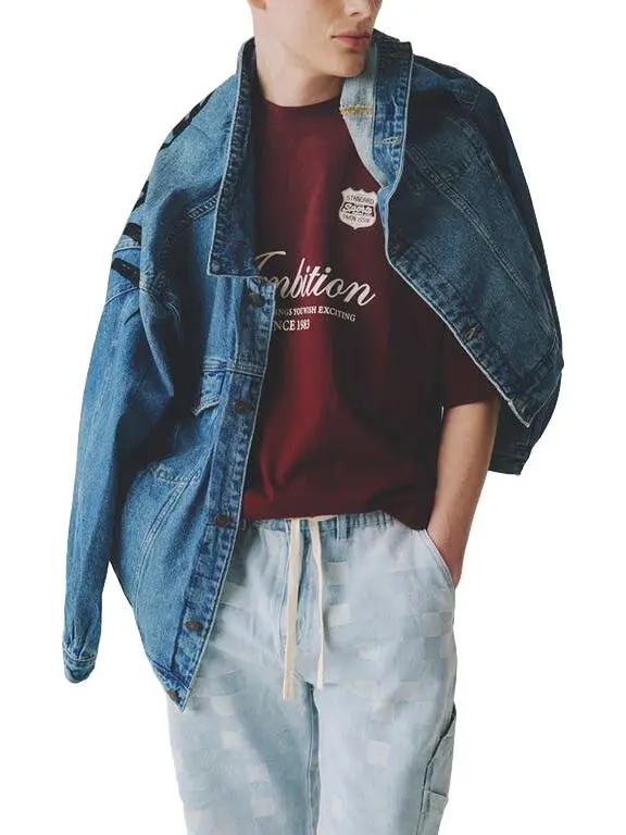 MANIA Oversized Distressed Denim Jacket - Blue