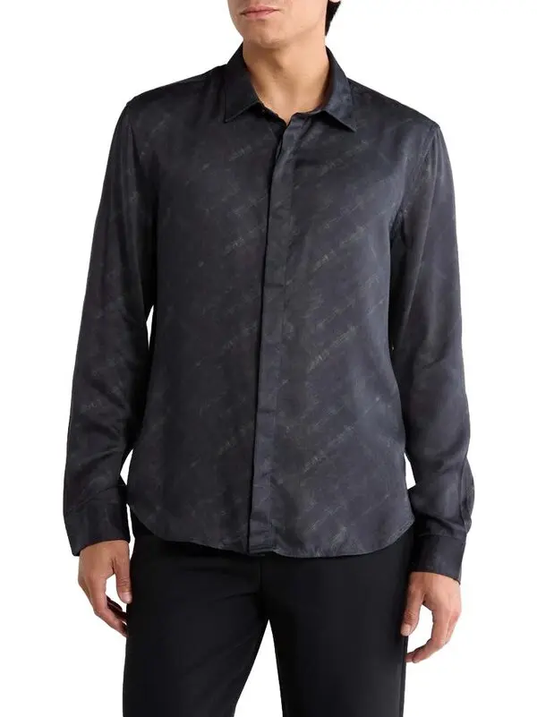 John Varvatos Rodney Print Long Sleeve Hidden Placket Shirt - Moss