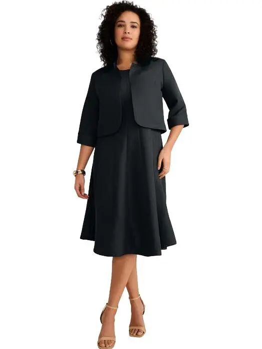 Roaman's Elbow Sleeve Fit And Flare Dress With Bolero Jacket 2-piece Suit - Black