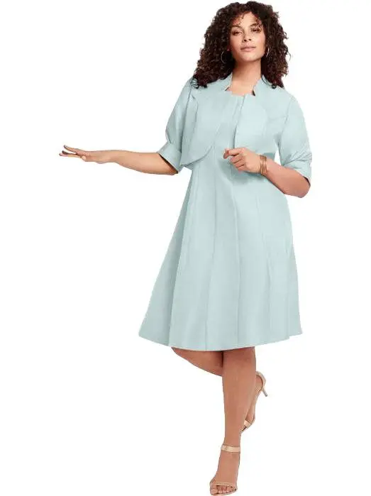 Roaman's Elbow Sleeve Fit And Flare Dress With Bolero Jacket 2-piece Suit - Cloud Blue