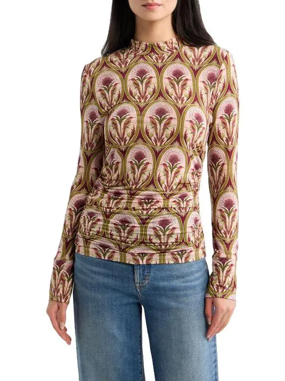 Farm Rio Garden Medal Mock Neck Top - Pink Multicolor