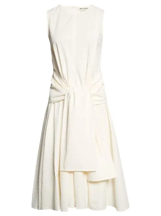 JW Anderson Cloque Cotton Seersucker Fit & Flare Dress - Ivory