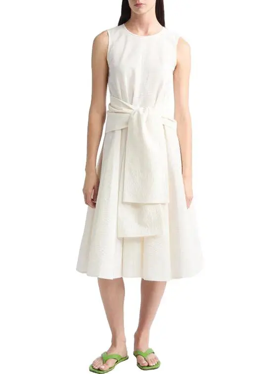 JW Anderson Cloque Cotton Seersucker Fit & Flare Dress - Ivory