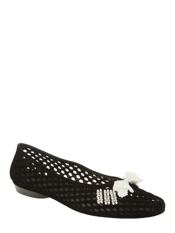 HEAVENLY JELLY Embellished Perforated Ballet Flats - Black
