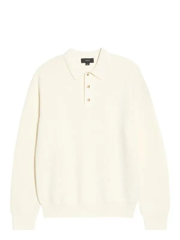 Vince Heirloom Shaker Long Sleeve Polo Sweater - Bone
