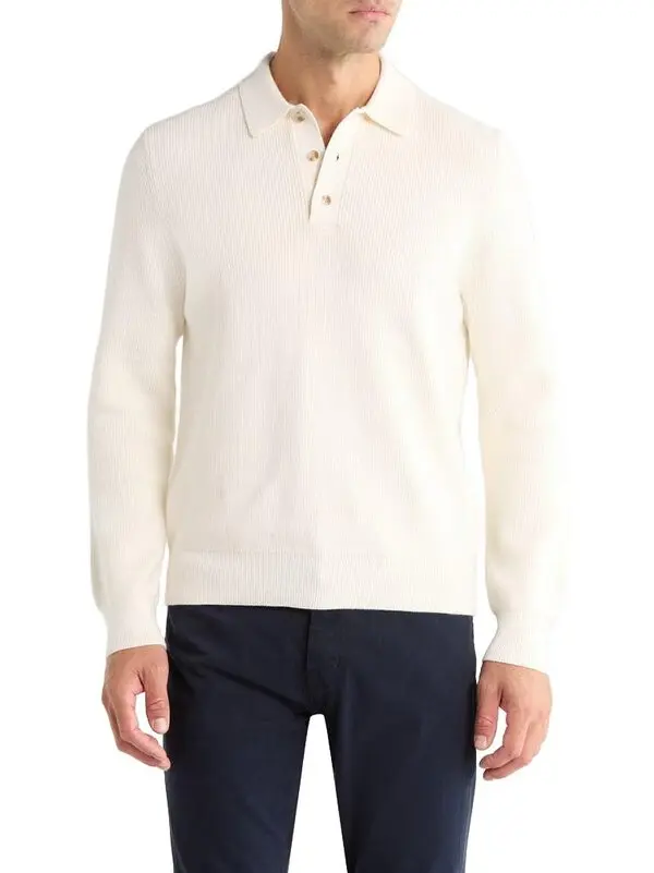 Vince Heirloom Shaker Long Sleeve Polo Sweater - Bone