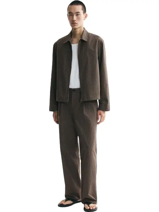 H&M Relaxed-fit Wide-leg Cotton Dobby Pants - Dark Brown/checked