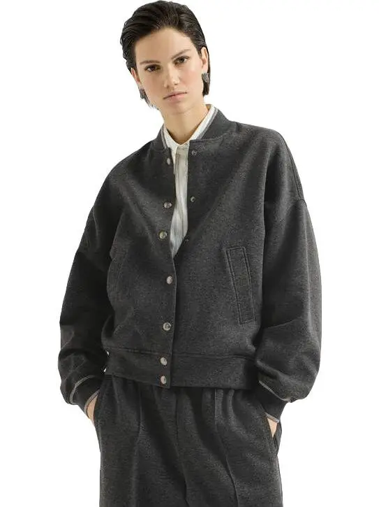 Brunello Cucinelli Techno Cotton And Cashmere Interlock Bomber Jacket - Anthracite