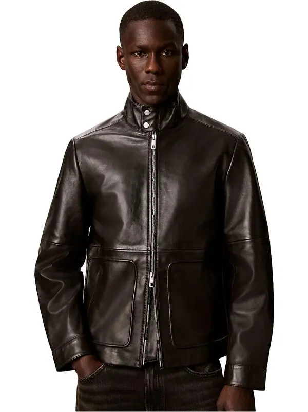 Calvin Klein Lamb Leather Zip Jacket - Black