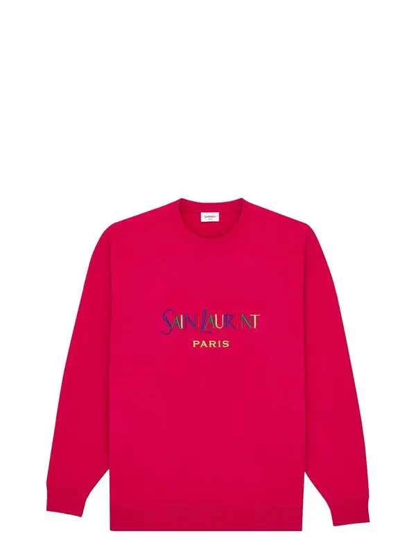 Saint Laurent Embroidered Cotton Crewneck Sweater - Multicolor