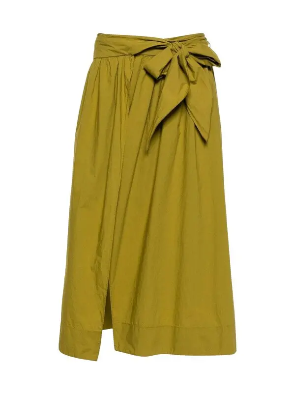 FORTE_FORTE Cotton Midi Skirt With Sash And Front Slit - Green