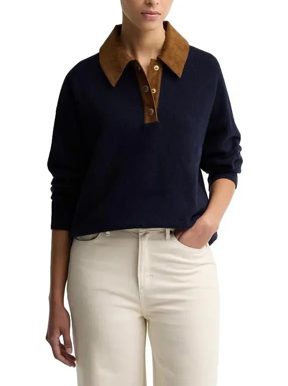 Barbour Ravenshill Merino Wool Sweater With Corduroy Collar - Navy