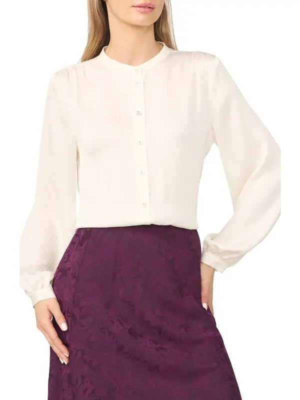 Halogen Band Collar Shirred Long Sleeve Shirt - Buttercream