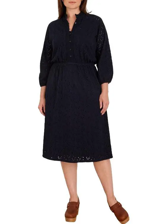 NIC+ZOE High Tea Knit Eyelet Midi Dress - Dark Indigo