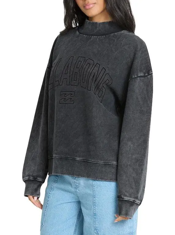 BILLABONG Sun Washed Mock Neck Graphic Sweatshirt - Black Sands