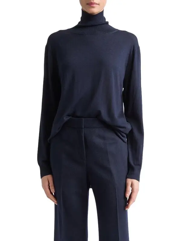 Lafayette 148 New York Fine-gauge Merino Wool Stand Collar Sweater - Ink