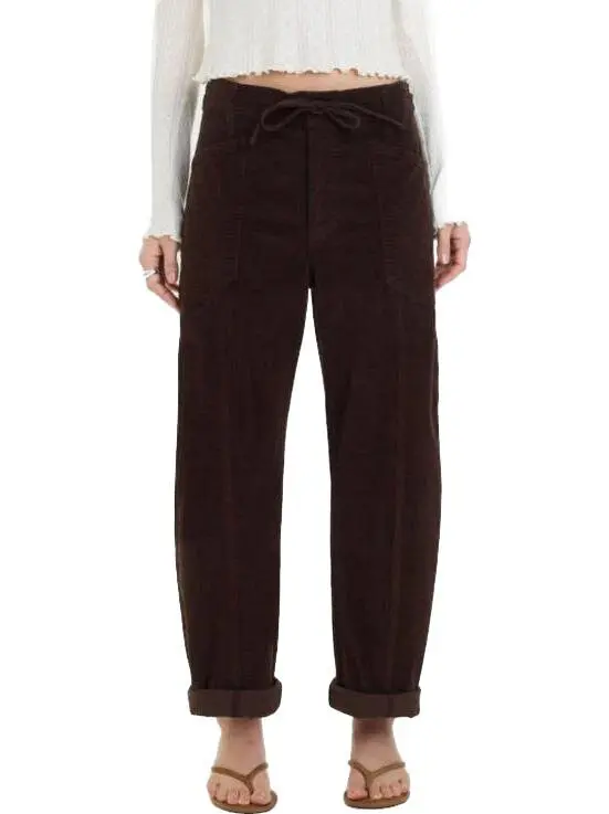 DAZE Villa Drawstring Barrel Leg Pants - Chocolate