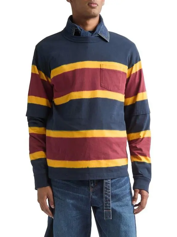 Sacai Chusen Dyed Striped Long Sleeve T-shirt - Navy Multi