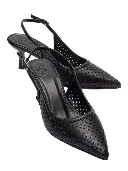PROLOGUE SHOES Laser Cut Stiletto Slingback Pumps - Black