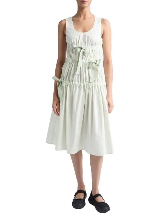 Cecilie Bahnsen Faye Ruched Cotton Poplin Dress - Pale Green