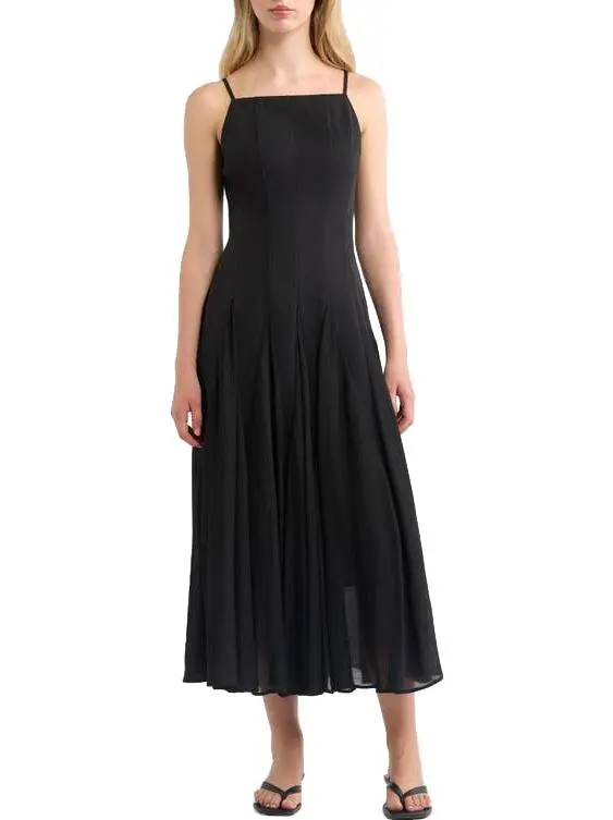 Moon River Paneled Godet Midi Dress - Black