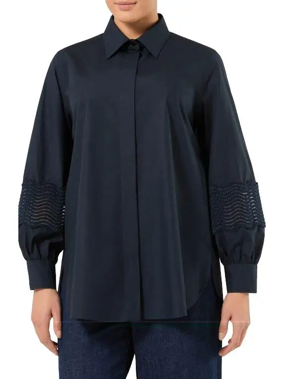 Marina Rinaldi Soutache Detail Cotton Shirt Jacket - Navy