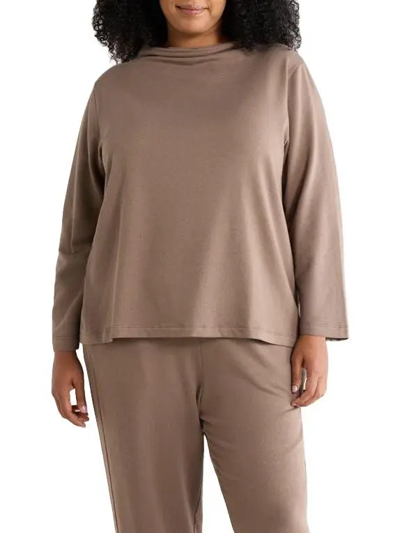 Eileen Fisher Funnel Neck Long Sleeve Jersey Knit Top - Cblst