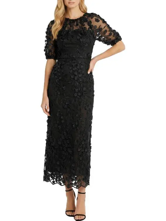 Maggy London Illusion Floral Appliqué Gown - Black