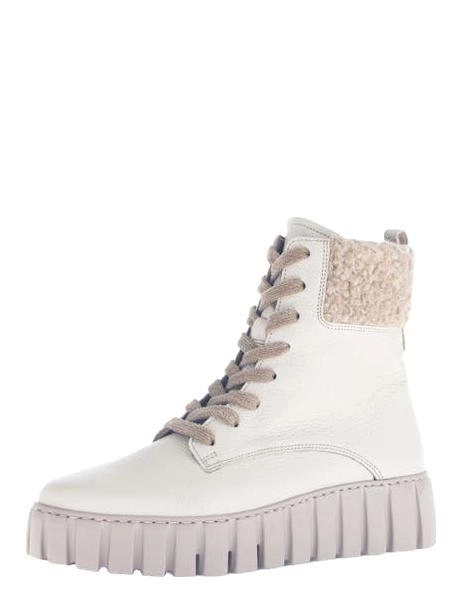 Gabor Talia Lace Up Combat Boot With Chunky Lug Sole - Ivory/light Camel