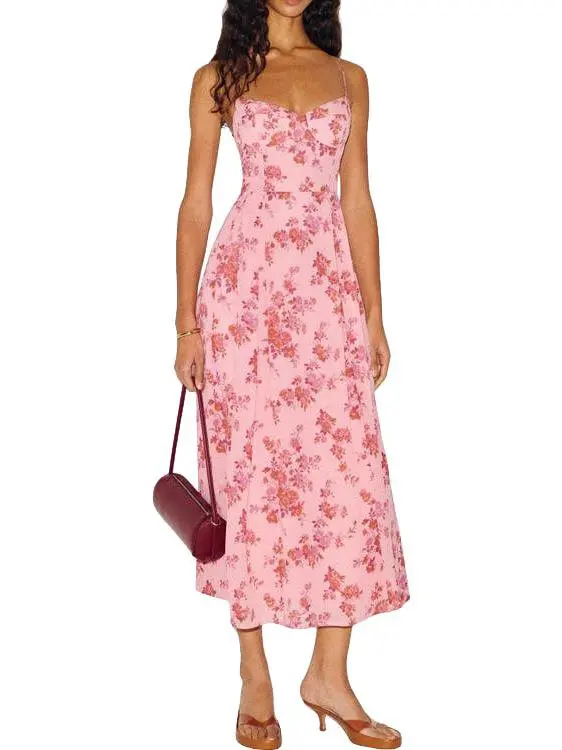 REFORMATION Jaelyn Floral Print Sweetheart Neck Spaghetti Strap Midi Dress - Melodic