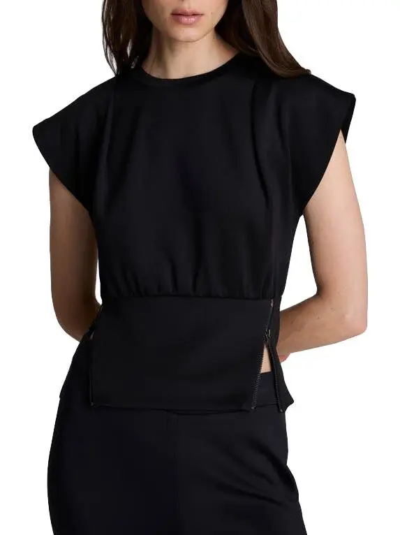KENNETH COLE Sleeveless Pleated Shoulder Crewneck Top - Black