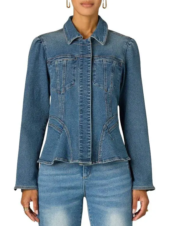 Wit & Wisdom Peplum Denim Jacket - Mid Blue