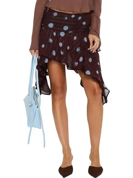 Princess Polly Hevenna Metallic Asymmetric Skirt - Brown
