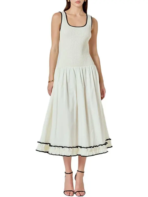 Endless Rose Smocked Drop Waist Midi Dress - Ivory