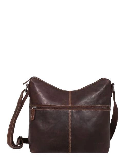 JACK GEORGES Voyager Uptown Leather Hobo Bag With Large Front Pocket - Brown