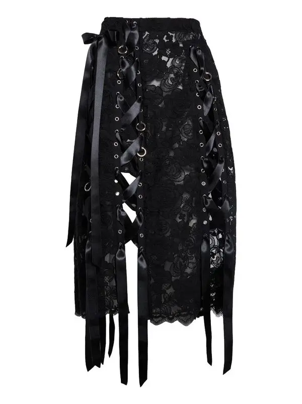Simone Rocha Lace Ribbon & Ring Embellished Skirt - Black