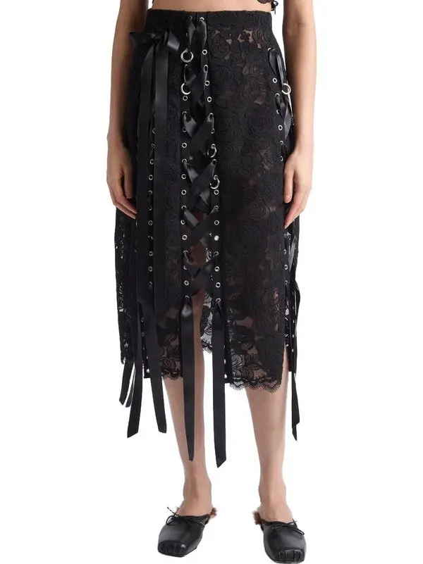Simone Rocha Lace Ribbon & Ring Embellished Skirt - Black