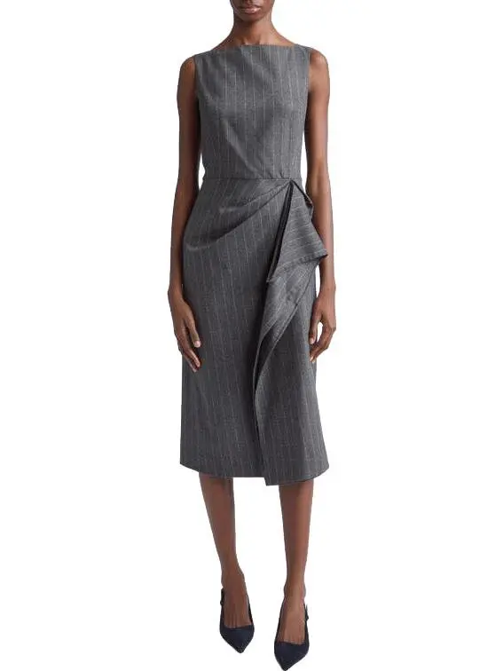 Oscar De La Renta Sleeveless Pinstripe Stretch Virgin Wool & Cashmere Draped Pencil Dress - Charcoal