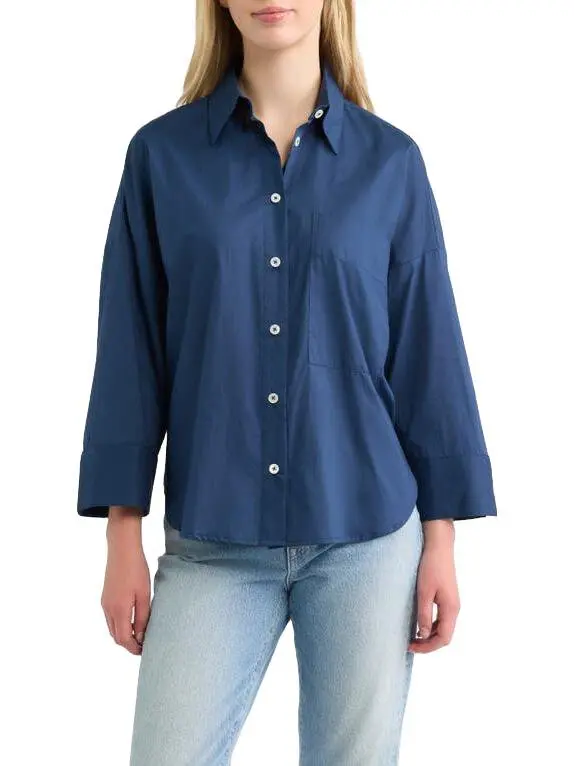 CISSA Three-quarter Sleeve Cotton Shirt - Navy