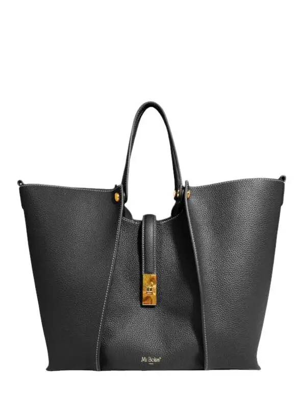 MI BOLSA LONDON Wharf Genuine Pebble Leather Tote Bag - Black