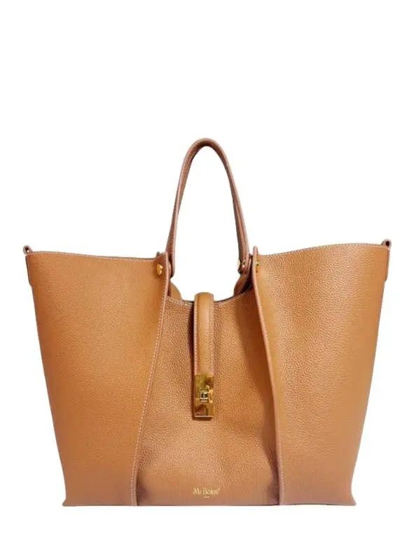MI BOLSA LONDON Wharf Genuine Pebble Leather Tote Bag - Caramel