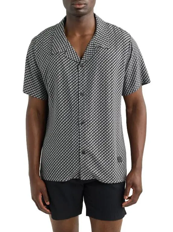 BOSS Geo Print Camp Shirt - Open Grey