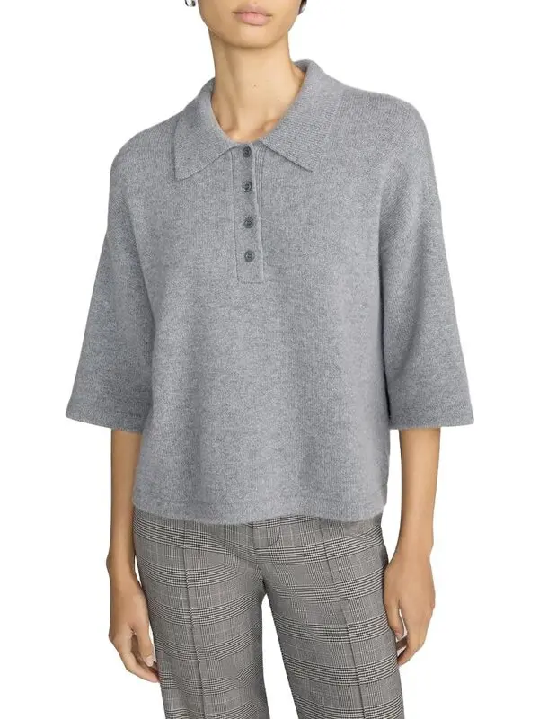 FRAME The Academy Cashmere Polo Sweater - Graphite Grey