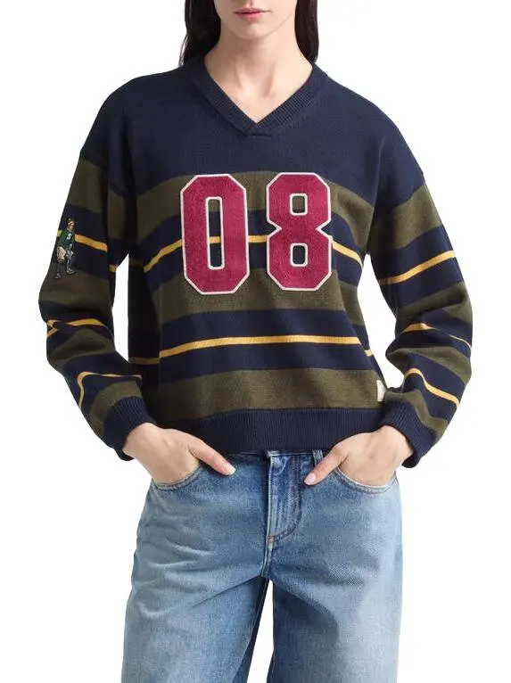 Sea Mina Stripe Novelty Cotton & Cashmere Sweater - Green