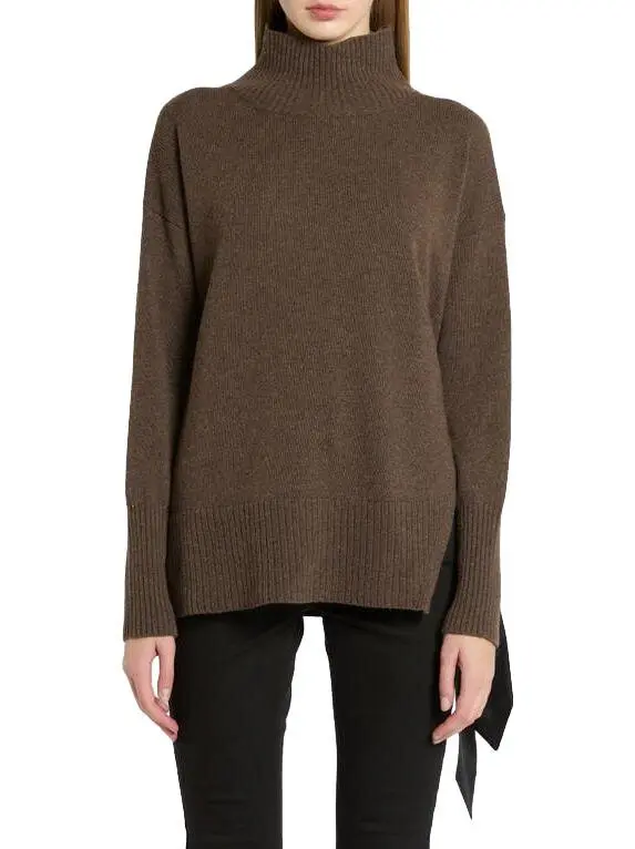 Marella Silk Detail Mock Neck Sweater - Dark Brown