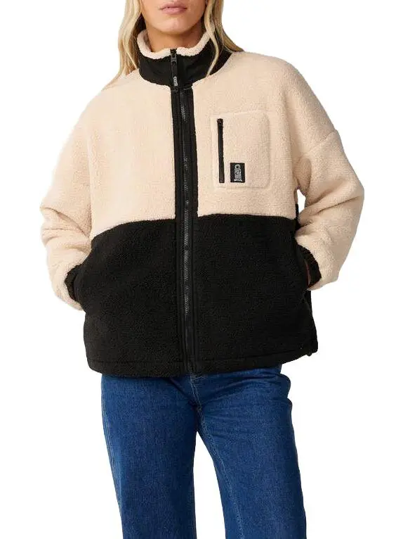 Rip Curl S-series Bonded Fleece Jacket With Stand Collar And Drop Shoulder - Black